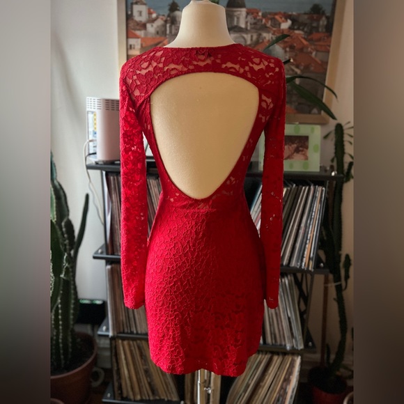 Express | Dresses | Vintage 9s Express Long Sleeve Lace Open Back Open ...